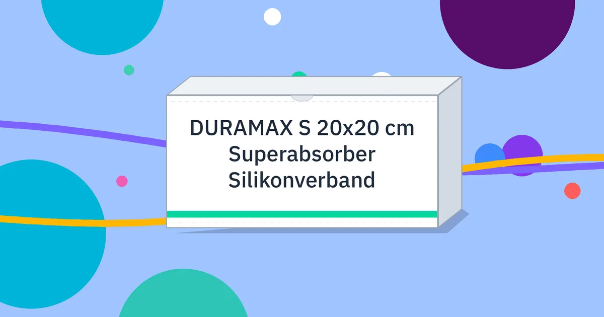 Symbolbild: Packung mit der Aufschrift DURAMAX S 20x20 cm Superabsorber Silikonverband (PZN 19883048) – Verfügbarkeit und Bezug in Apotheken in Frankfurt am Main