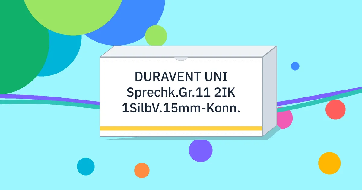 Symbolbild: Packung mit der Aufschrift DURAVENT UNI Sprechk.Gr.11 2IK 1SilbV.15mm-Konn. (PZN 02070743) – Verfügbarkeit und Bezug in Apotheken in Frankfurt am Main