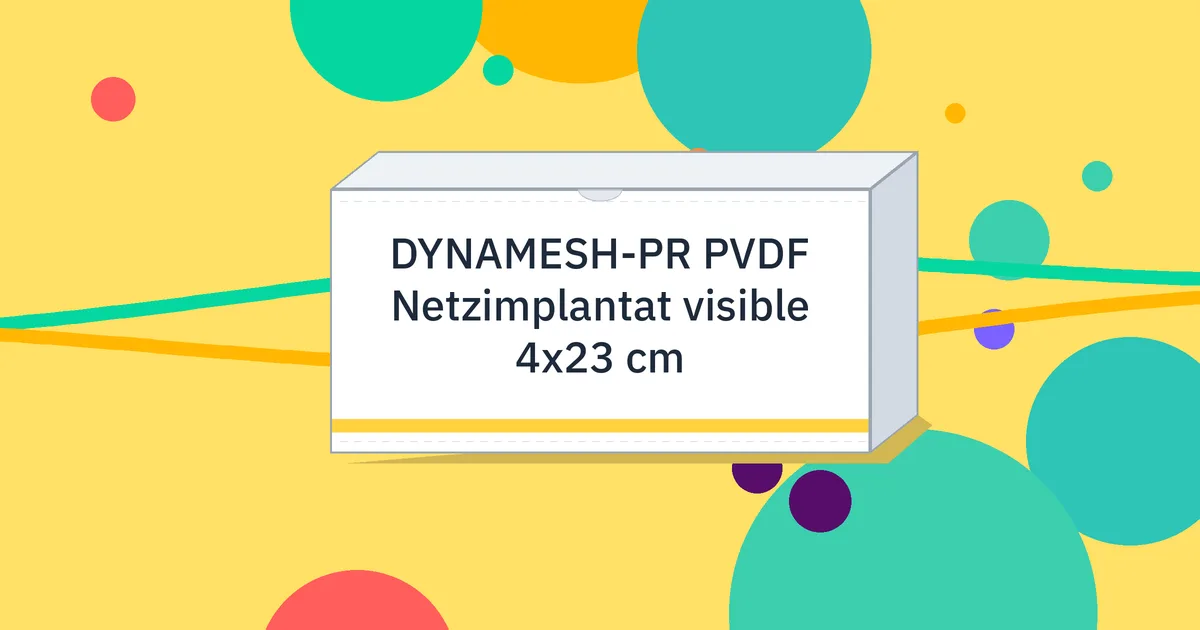 Symbolbild: Packung mit der Aufschrift DYNAMESH-PR PVDF Netzimplantat visible 4x23 cm (PZN 19390021) – Verfügbarkeit und Bezug in Apotheken in Frankfurt am Main