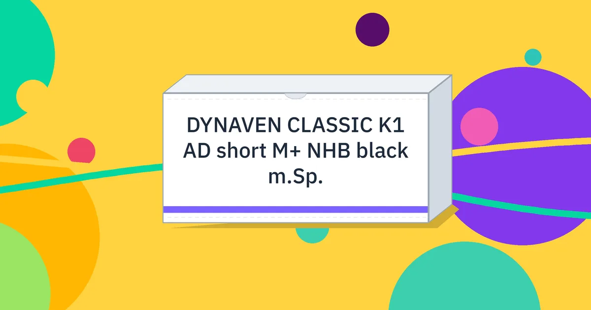 Symbolbild: Packung mit der Aufschrift DYNAVEN CLASSIC K1 AD short M+ NHB black m.Sp. (PZN 18415115) – Verfügbarkeit und Bezug in Apotheken in Frankfurt am Main