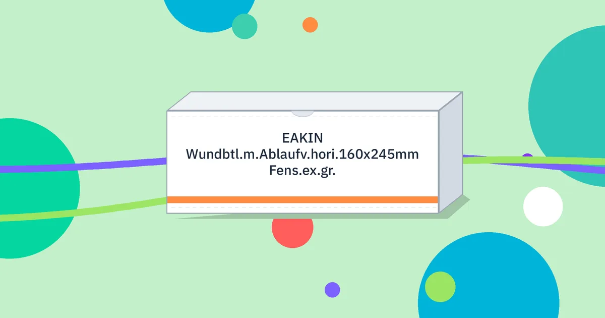 Symbolbild: Packung mit der Aufschrift EAKIN Wundbtl.m.Ablaufv.hori.160x245mm Fens.ex.gr. (PZN 05493266) – Verfügbarkeit und Bezug in Apotheken in Frankfurt am Main