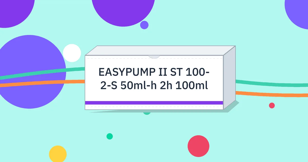 Symbolbild: Packung mit der Aufschrift EASYPUMP II ST 100-2-S 50ml-h 2h 100ml (PZN 20188419) – Verfügbarkeit und Bezug in Apotheken in Frankfurt am Main