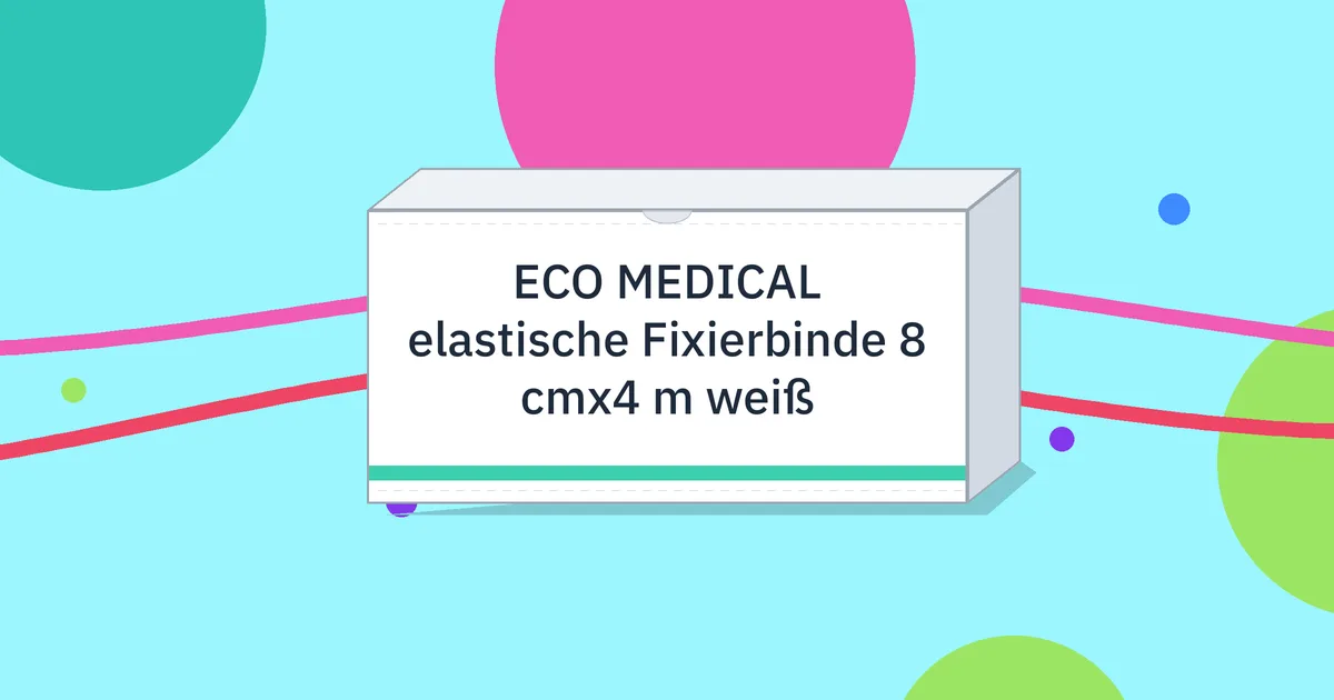 Symbolbild: Packung mit der Aufschrift ECO MEDICAL elastische Fixierbinde 8 cmx4 m weiß (PZN 00758228) – Verfügbarkeit und Bezug in Apotheken in Frankfurt am Main