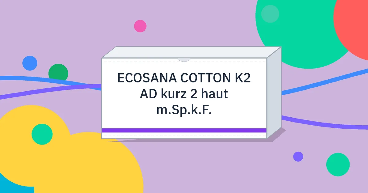 Symbolbild: Packung mit der Aufschrift ECOSANA COTTON K2 AD kurz 2 haut m.Sp.k.F. (PZN 16947486) – Verfügbarkeit und Bezug in Apotheken in Frankfurt am Main