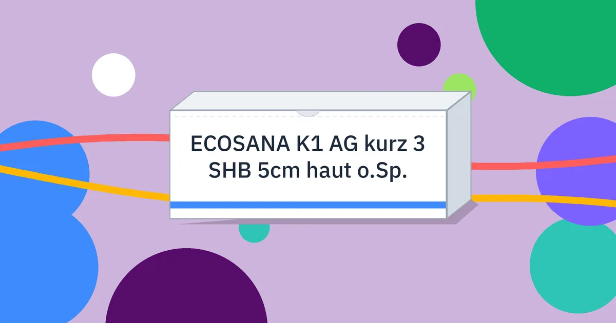 Symbolbild: Packung mit der Aufschrift ECOSANA K1 AG kurz 3 SHB 5cm haut o.Sp. (PZN 04727762) – Verfügbarkeit und Bezug in Apotheken in Frankfurt am Main
