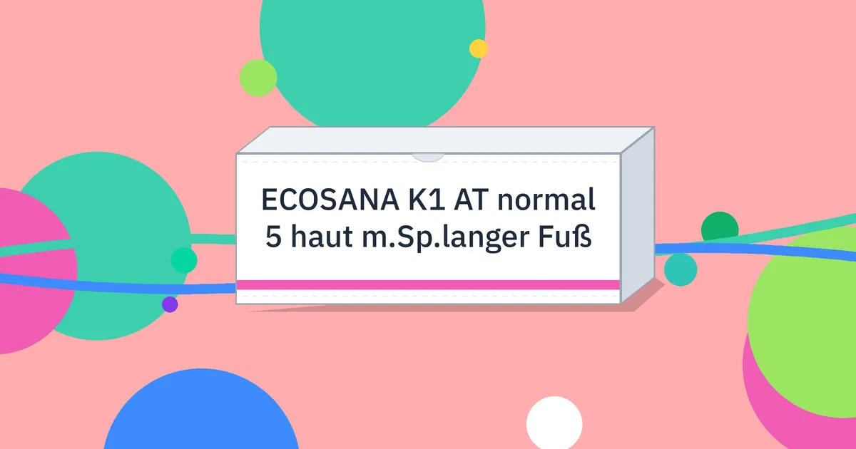Symbolbild: Packung mit der Aufschrift ECOSANA K1 AT normal 5 haut m.Sp.langer Fuß (PZN 04732065) – Verfügbarkeit und Bezug in Apotheken in Frankfurt am Main
