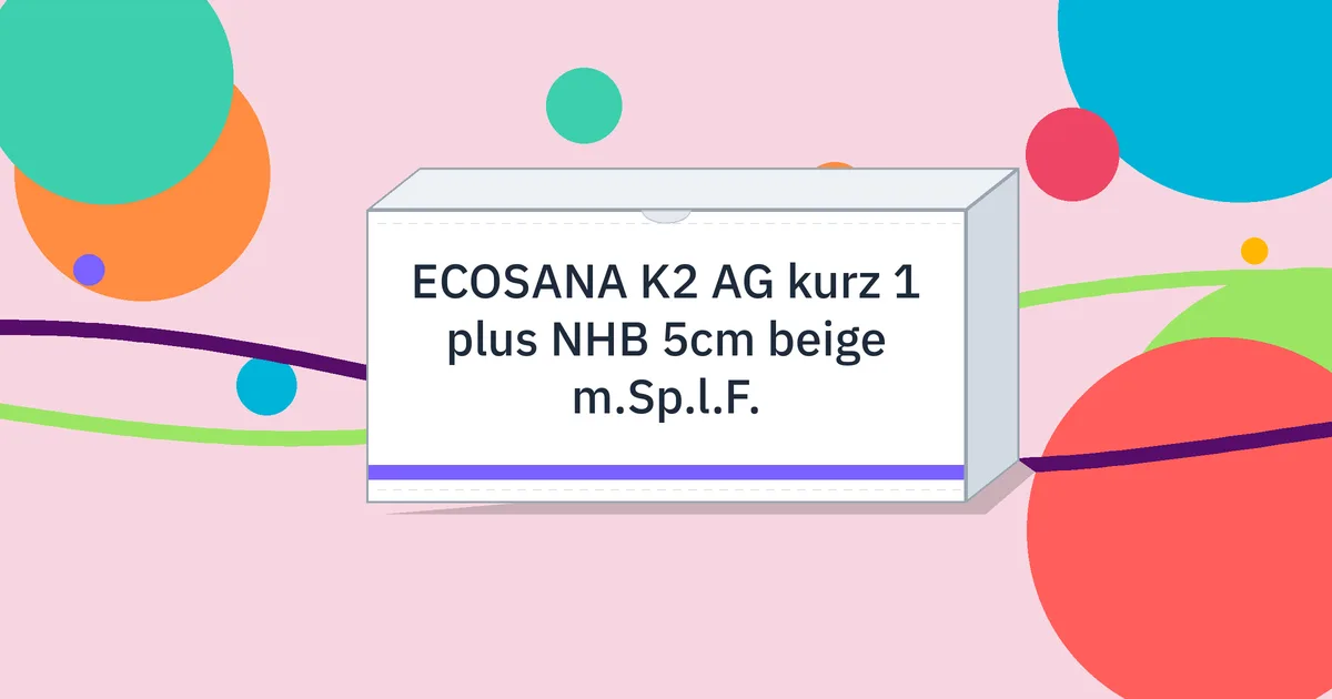 Symbolbild: Packung mit der Aufschrift ECOSANA K2 AG kurz 1 plus NHB 5cm beige m.Sp.l.F. (PZN 10955332) – Verfügbarkeit und Bezug in Apotheken in Frankfurt am Main
