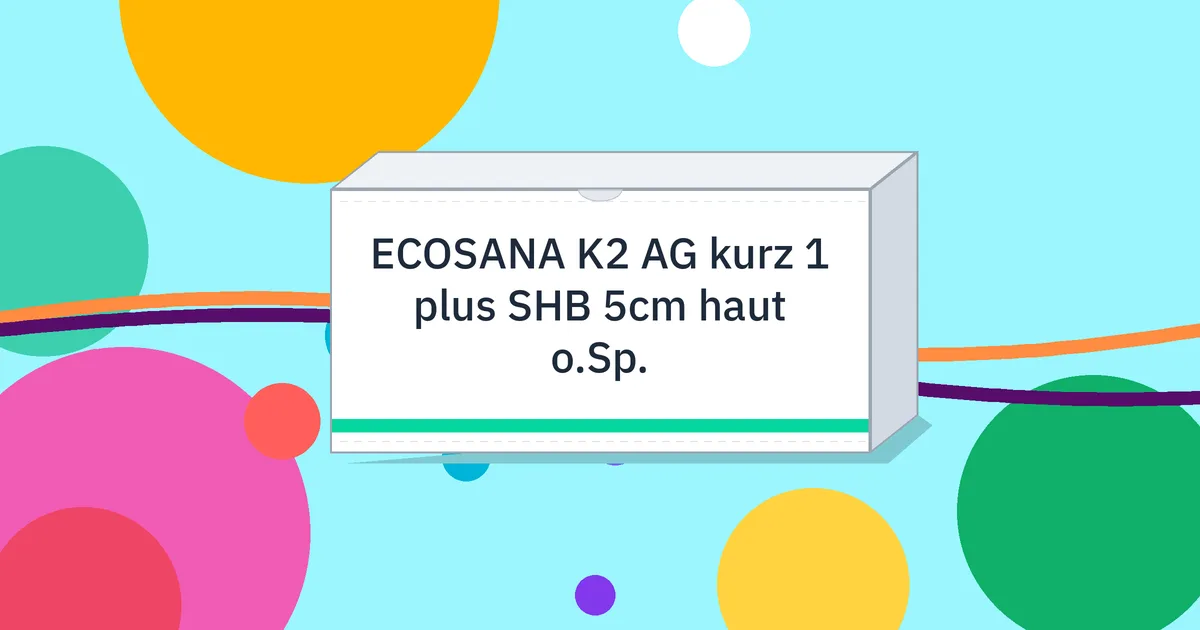 Symbolbild: Packung mit der Aufschrift ECOSANA K2 AG kurz 1 plus SHB 5cm haut o.Sp. (PZN 01387231) – Verfügbarkeit und Bezug in Apotheken in Frankfurt am Main