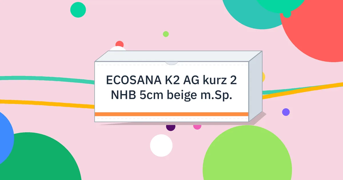 Symbolbild: Packung mit der Aufschrift ECOSANA K2 AG kurz 2 NHB 5cm beige m.Sp. (PZN 01392769) – Verfügbarkeit und Bezug in Apotheken in Frankfurt am Main