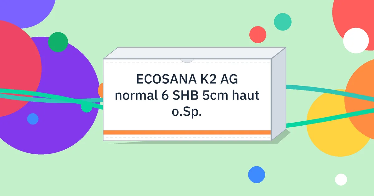 Symbolbild: Packung mit der Aufschrift ECOSANA K2 AG normal 6 SHB 5cm haut o.Sp. (PZN 01518087) – Verfügbarkeit und Bezug in Apotheken in Frankfurt am Main