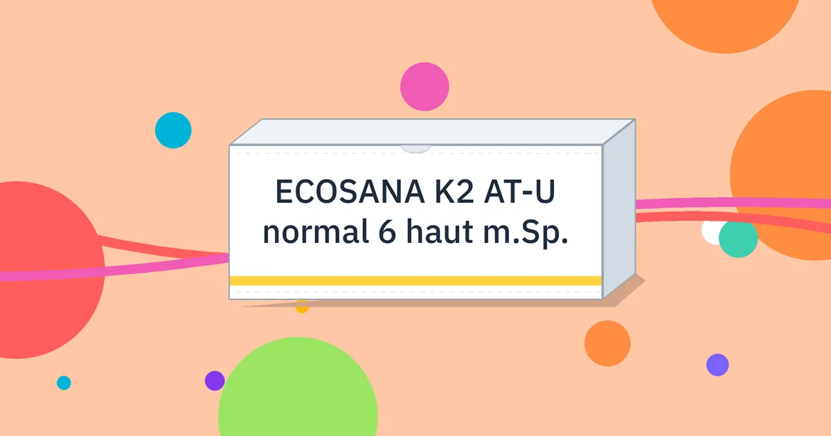 Symbolbild: Packung mit der Aufschrift ECOSANA K2 AT-U normal 6 haut m.Sp. (PZN 01591316) – Verfügbarkeit und Bezug in Apotheken in Frankfurt am Main