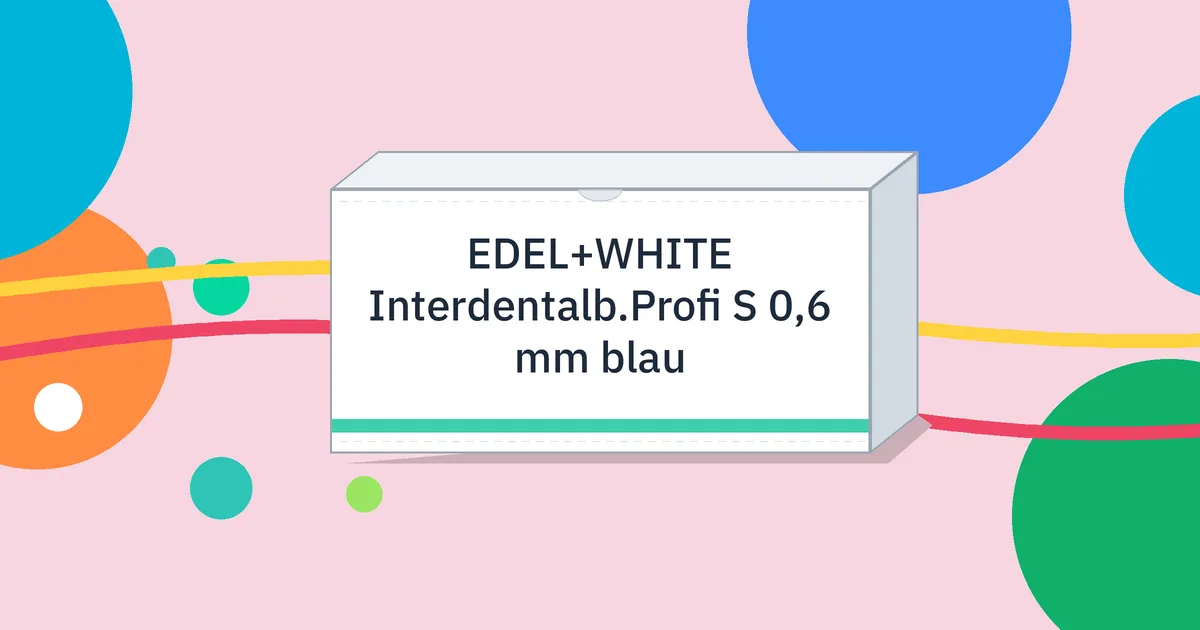 Symbolbild: Packung mit der Aufschrift EDEL+WHITE Interdentalb.Profi S 0,6 mm blau (PZN 13911453) – Verfügbarkeit und Bezug in Apotheken in Frankfurt am Main