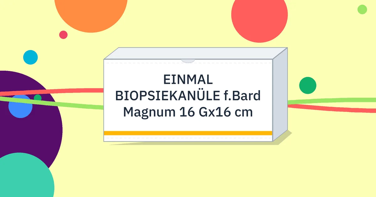 Symbolbild: Packung mit der Aufschrift EINMAL BIOPSIEKANÜLE f.Bard Magnum 16 Gx16 cm (PZN 18812313) – Verfügbarkeit und Bezug in Apotheken in Frankfurt am Main