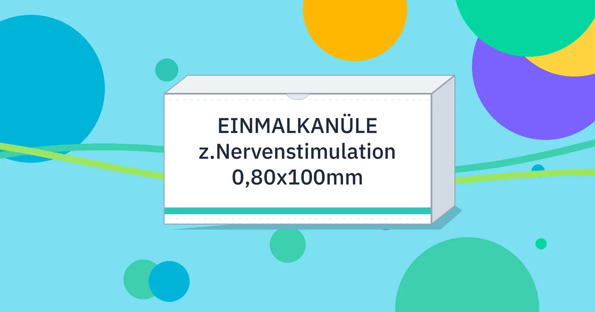 Symbolbild: Packung mit der Aufschrift EINMALKANÜLE z.Nervenstimulation 0,80x100mm (PZN 06967306) – Verfügbarkeit und Bezug in Apotheken in Frankfurt am Main