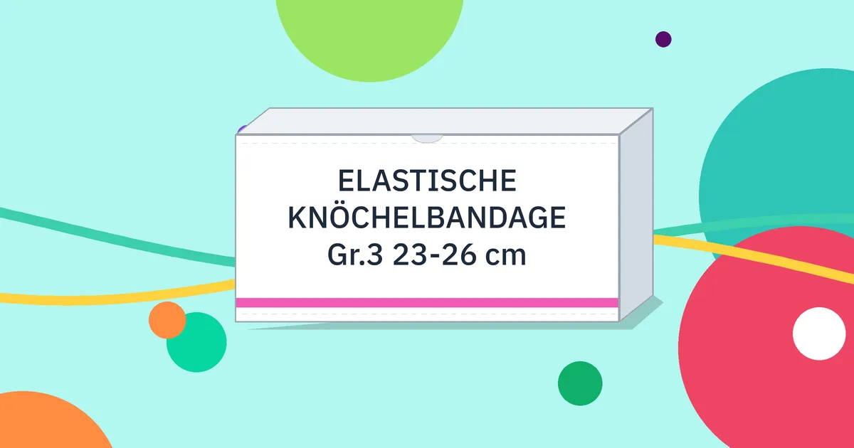 Symbolbild: Packung mit der Aufschrift ELASTISCHE KNÖCHELBANDAGE Gr.3 23-26 cm (PZN 18115643) – Verfügbarkeit und Bezug in Apotheken in Frankfurt am Main