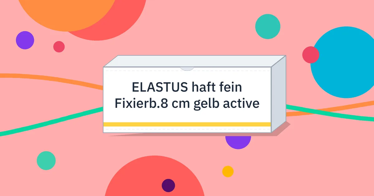 Symbolbild: Packung mit der Aufschrift ELASTUS haft fein Fixierb.8 cm gelb active (PZN 03481158) – Verfügbarkeit und Bezug in Apotheken in Frankfurt am Main