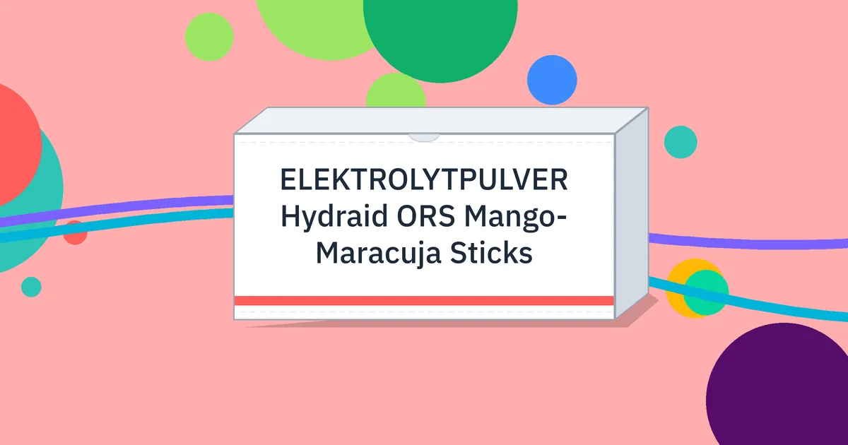 Symbolbild: Packung mit der Aufschrift ELEKTROLYTPULVER Hydraid ORS Mango-Maracuja Sticks (PZN 19299668) – Verfügbarkeit und Bezug in Apotheken in Frankfurt am Main