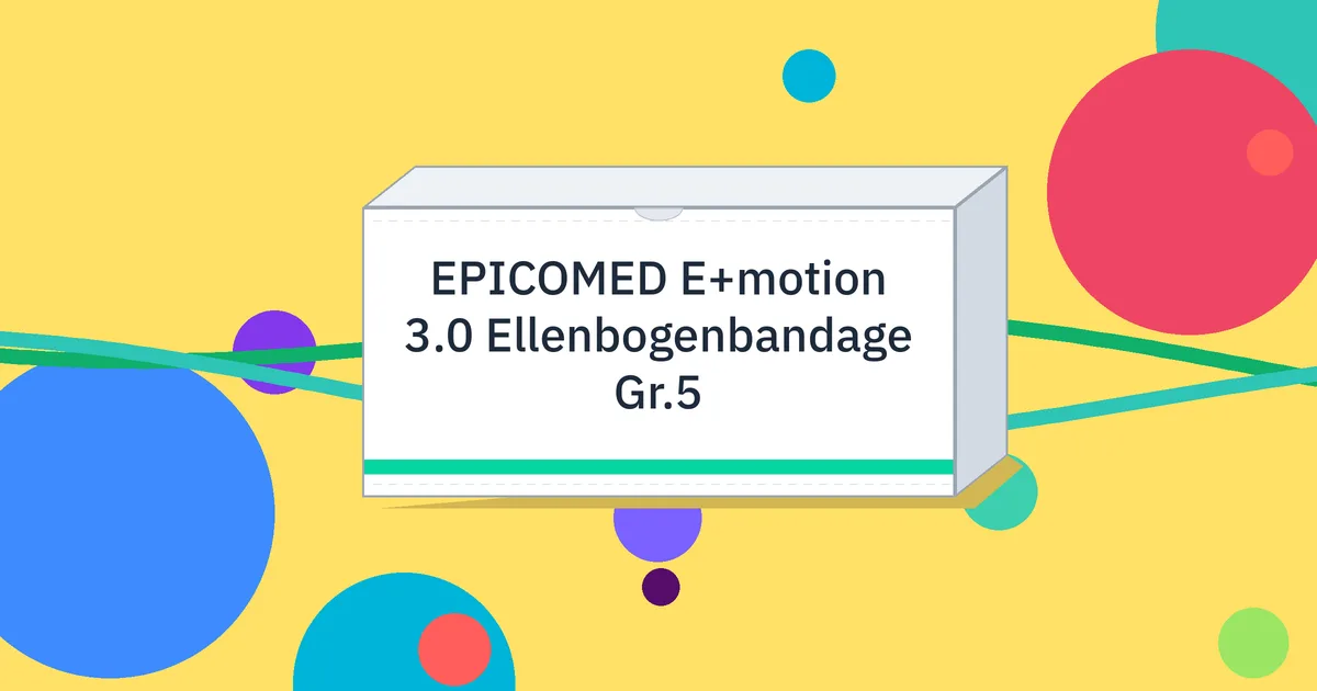 Symbolbild: Packung mit der Aufschrift EPICOMED E+motion 3.0 Ellenbogenbandage Gr.5 (PZN 19369653) – Verfügbarkeit und Bezug in Apotheken in Frankfurt am Main