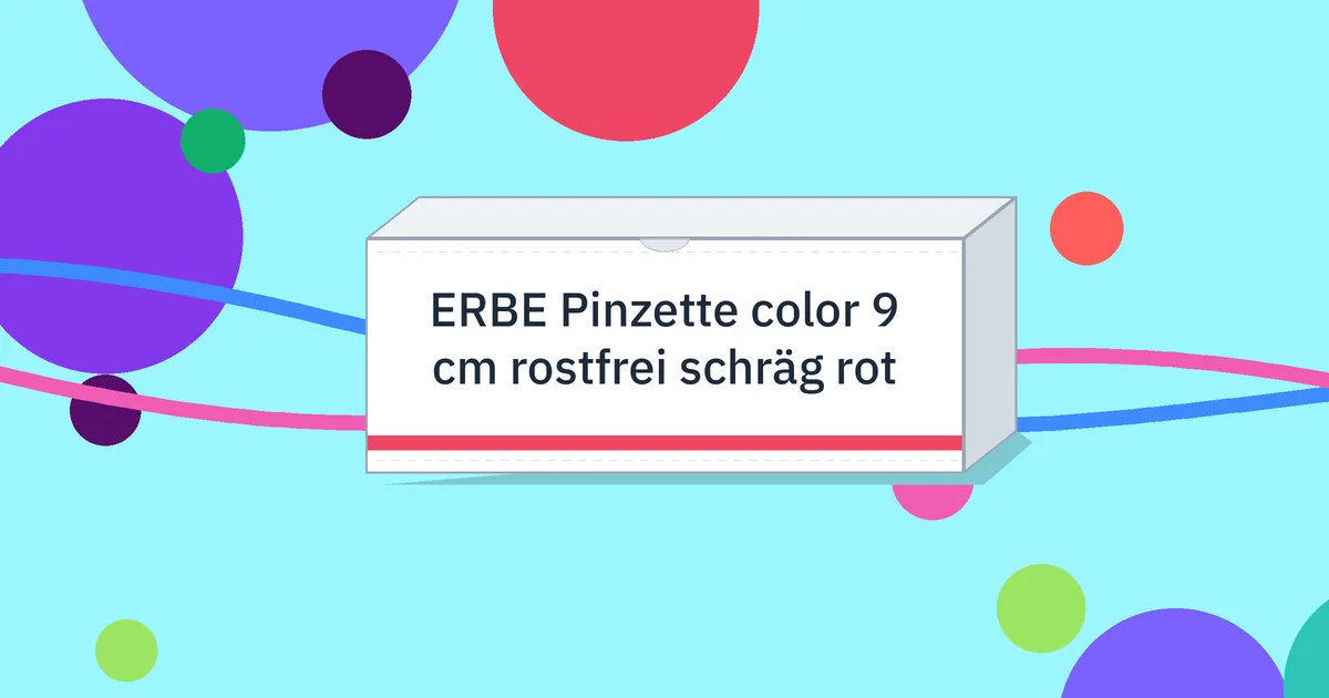 Symbolbild: Packung mit der Aufschrift ERBE Pinzette color 9 cm rostfrei schräg rot (PZN 06849558) – Verfügbarkeit und Bezug in Apotheken in Frankfurt am Main