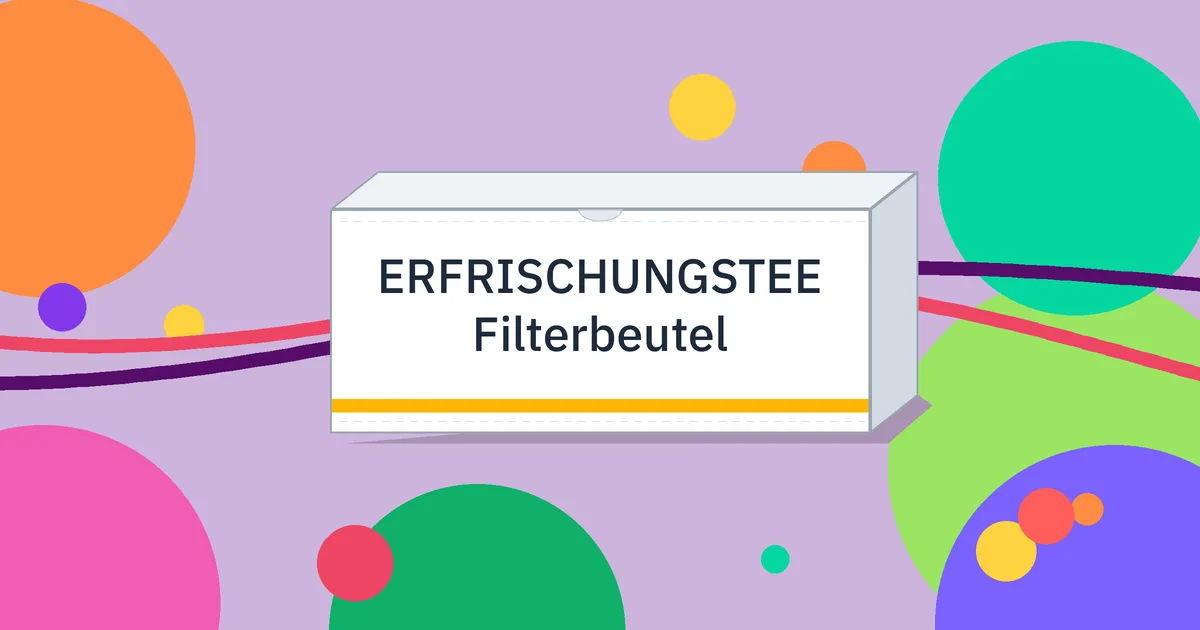 Symbolbild: Packung mit der Aufschrift ERFRISCHUNGSTEE Filterbeutel (PZN 06862607) – Verfügbarkeit und Bezug in Apotheken in Frankfurt am Main
