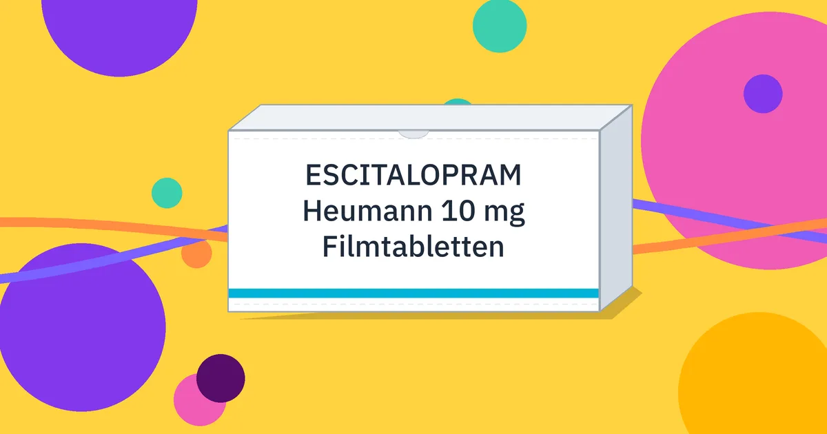 Symbolbild: Packung mit der Aufschrift ESCITALOPRAM Heumann 10 mg Filmtabletten (PZN 01941615) – Verfügbarkeit und Bezug in Apotheken in Frankfurt am Main