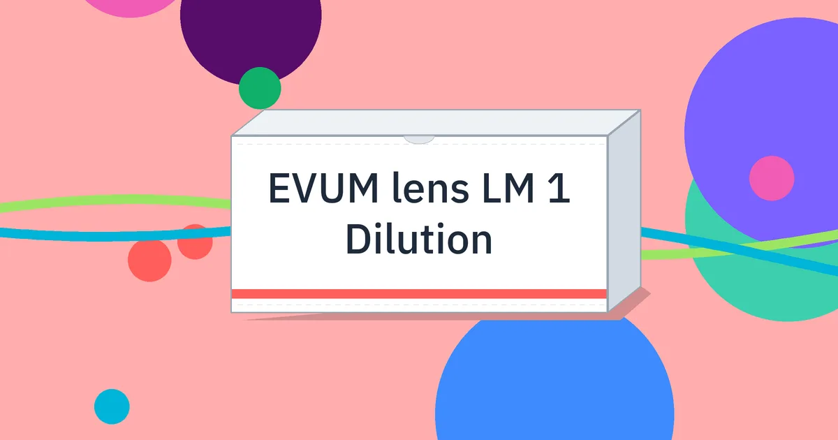Symbolbild: Packung mit der Aufschrift EVUM lens LM 1 Dilution (PZN 13484979) – Verfügbarkeit und Bezug in Apotheken in Frankfurt am Main