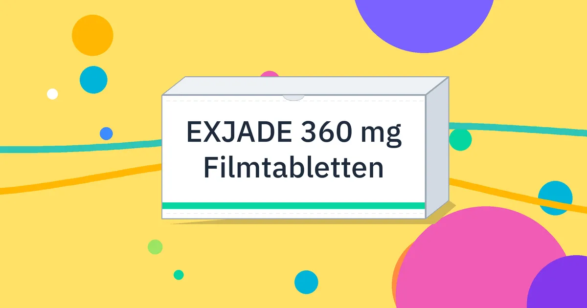 Symbolbild: Packung mit der Aufschrift EXJADE 360 mg Filmtabletten (PZN 12868608) – Verfügbarkeit und Bezug in Apotheken in Frankfurt am Main