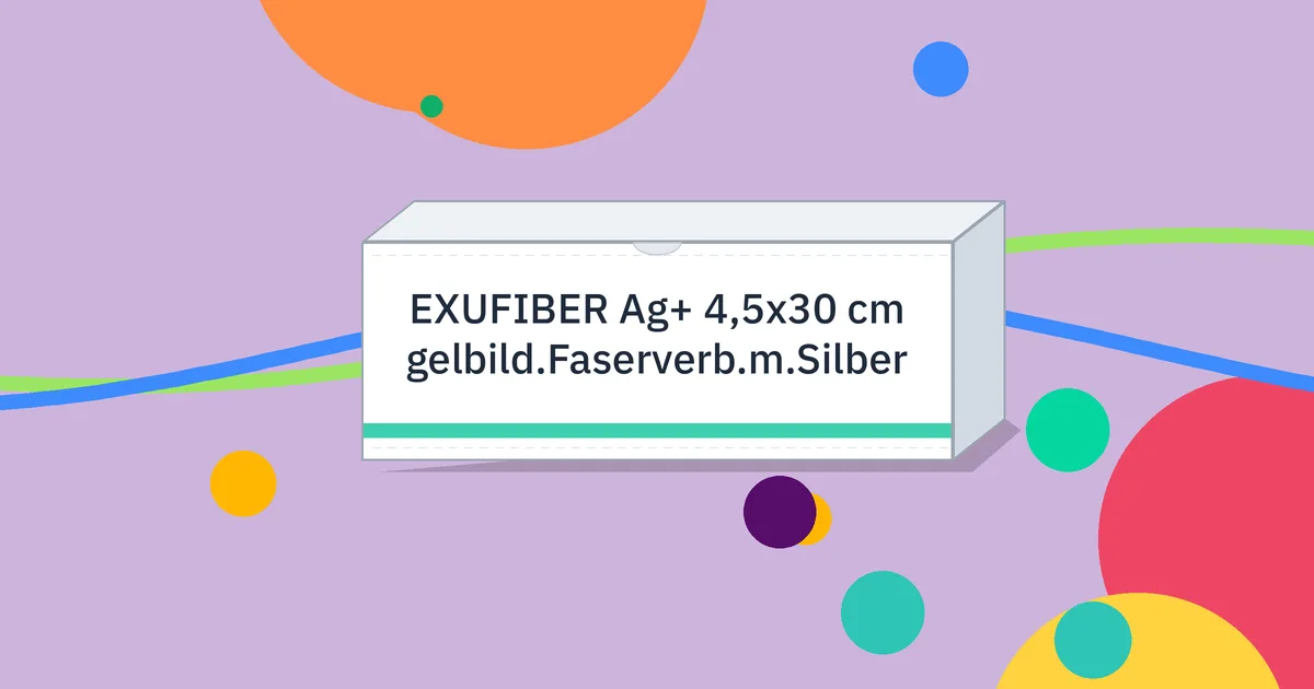 Symbolbild: Packung mit der Aufschrift EXUFIBER Ag+ 4,5x30 cm gelbild.Faserverb.m.Silber (PZN 14039371) – Verfügbarkeit und Bezug in Apotheken in Frankfurt am Main
