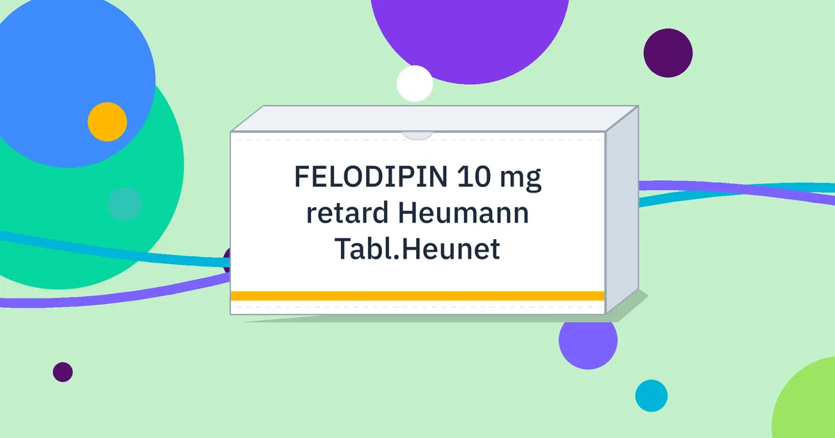 Symbolbild: Packung mit der Aufschrift FELODIPIN 10 mg retard Heumann Tabl.Heunet (PZN 05888148) – Verfügbarkeit und Bezug in Apotheken in Frankfurt am Main