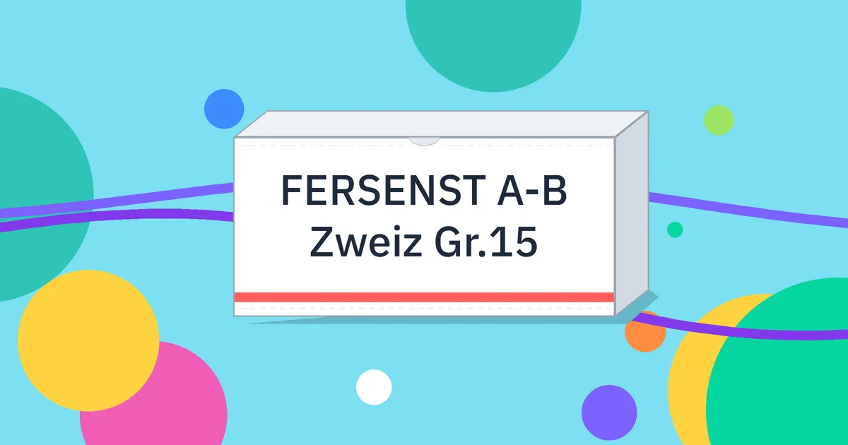 Symbolbild: Packung mit der Aufschrift FERSENST A-B Zweiz Gr.15 (PZN 02007897) – Verfügbarkeit und Bezug in Apotheken in Frankfurt am Main