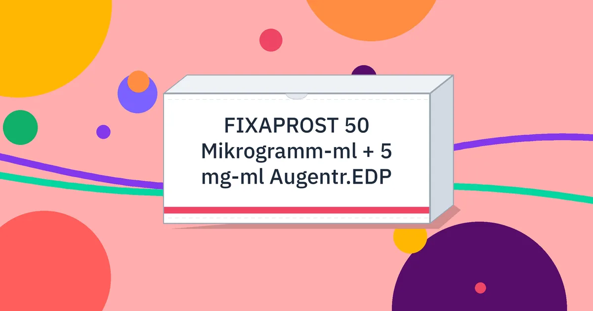 Symbolbild: Packung mit der Aufschrift FIXAPROST 50 Mikrogramm-ml + 5 mg-ml Augentr.EDP (PZN 19119689) – Verfügbarkeit und Bezug in Apotheken in Frankfurt am Main