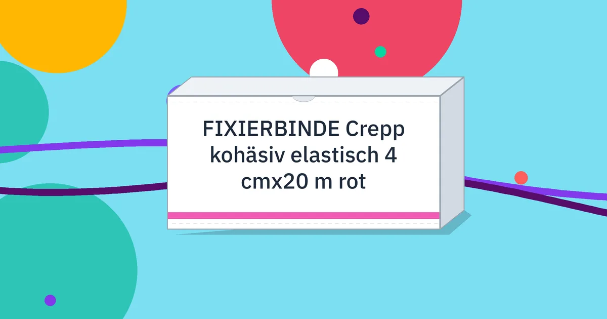 Symbolbild: Packung mit der Aufschrift FIXIERBINDE Crepp kohäsiv elastisch 4 cmx20 m rot (PZN 04794190) – Verfügbarkeit und Bezug in Apotheken in Frankfurt am Main