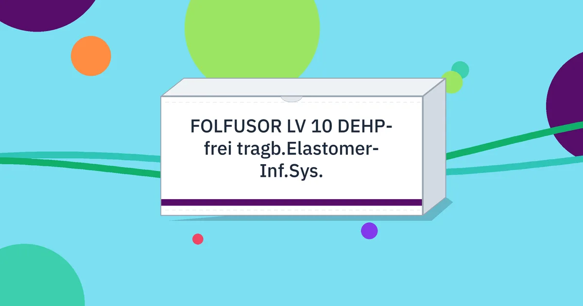 Symbolbild: Packung mit der Aufschrift FOLFUSOR LV 10 DEHP-frei tragb.Elastomer-Inf.Sys. (PZN 14253360) – Verfügbarkeit und Bezug in Apotheken in Frankfurt am Main