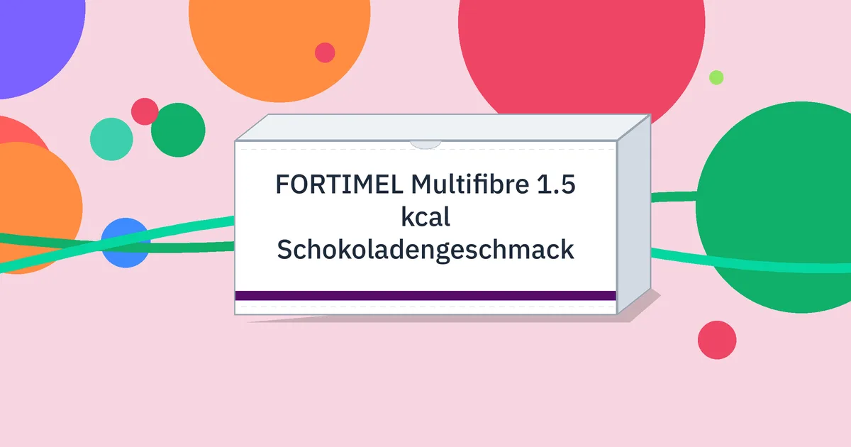 Symbolbild: Packung mit der Aufschrift FORTIMEL Multifibre 1.5 kcal Schokoladengeschmack (PZN 19095842) – Verfügbarkeit und Bezug in Apotheken in Frankfurt am Main