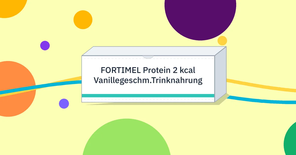 Symbolbild: Packung mit der Aufschrift FORTIMEL Protein 2 kcal Vanillegeschm.Trinknahrung (PZN 20043833) – Verfügbarkeit und Bezug in Apotheken in Frankfurt am Main