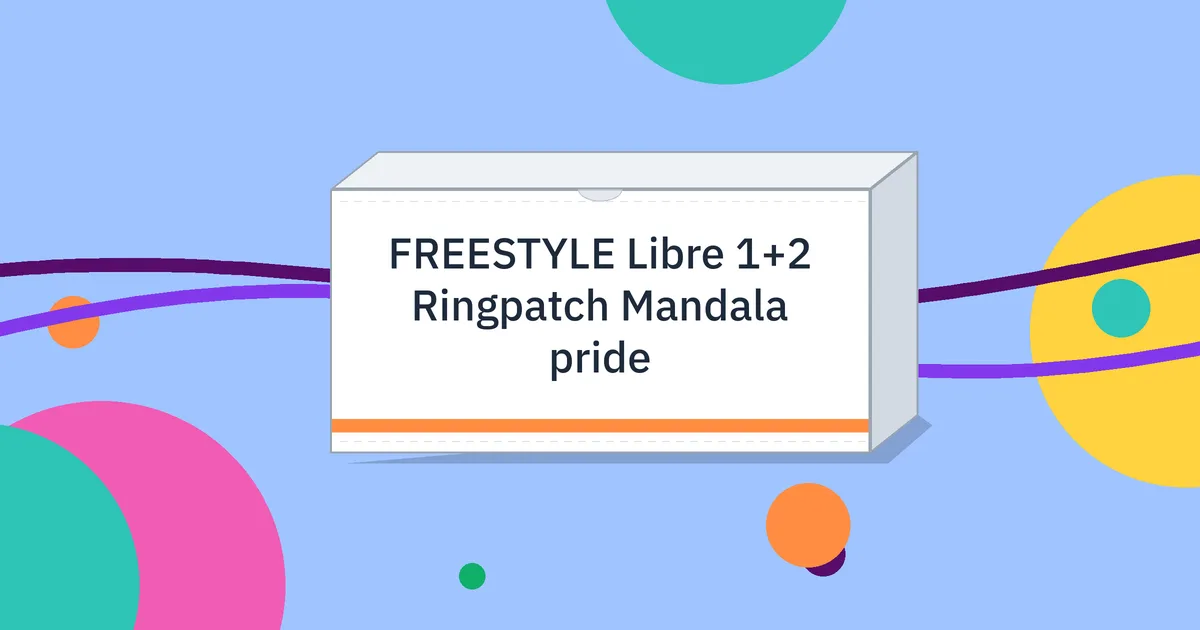 Symbolbild: Packung mit der Aufschrift FREESTYLE Libre 1+2 Ringpatch Mandala pride (PZN 19866707) – Verfügbarkeit und Bezug in Apotheken in Frankfurt am Main