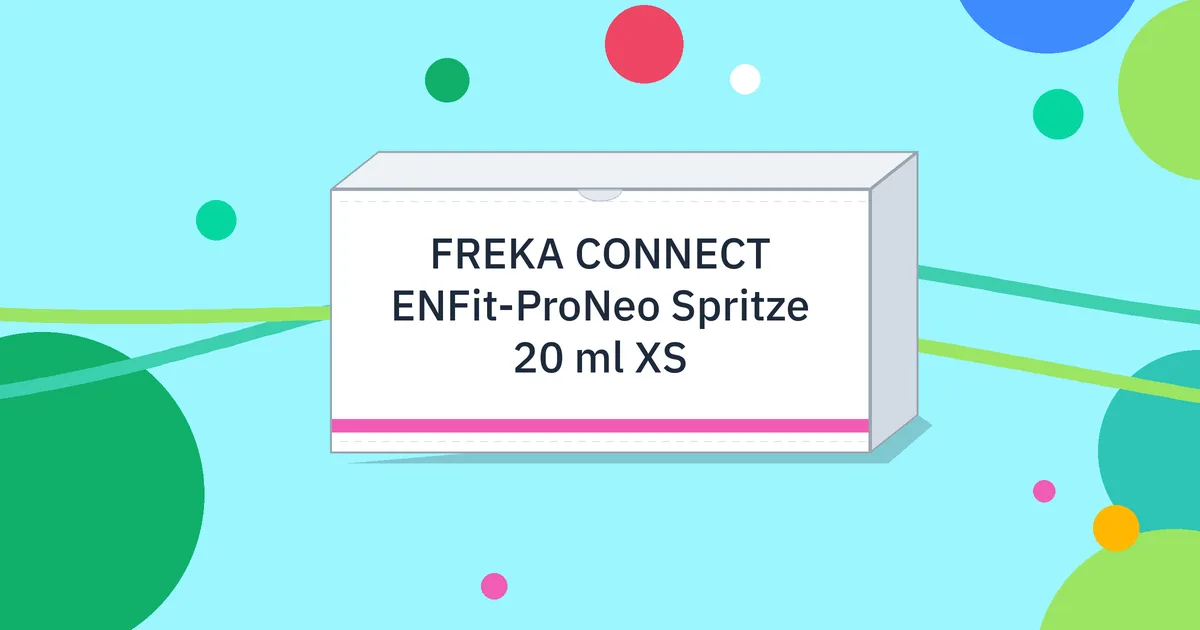 Symbolbild: Packung mit der Aufschrift FREKA CONNECT ENFit-ProNeo Spritze 20 ml XS (PZN 19523367) – Verfügbarkeit und Bezug in Apotheken in Frankfurt am Main