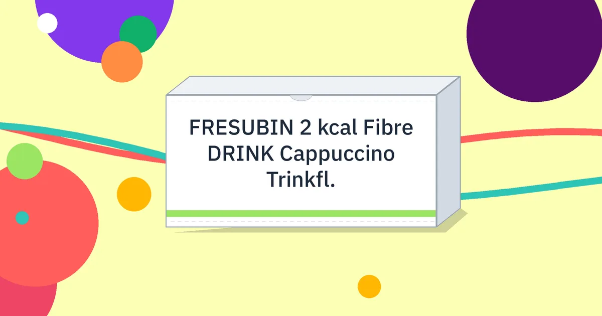 Symbolbild: Packung mit der Aufschrift FRESUBIN 2 kcal Fibre DRINK Cappuccino Trinkfl. (PZN 06470528) – Verfügbarkeit und Bezug in Apotheken in Frankfurt am Main