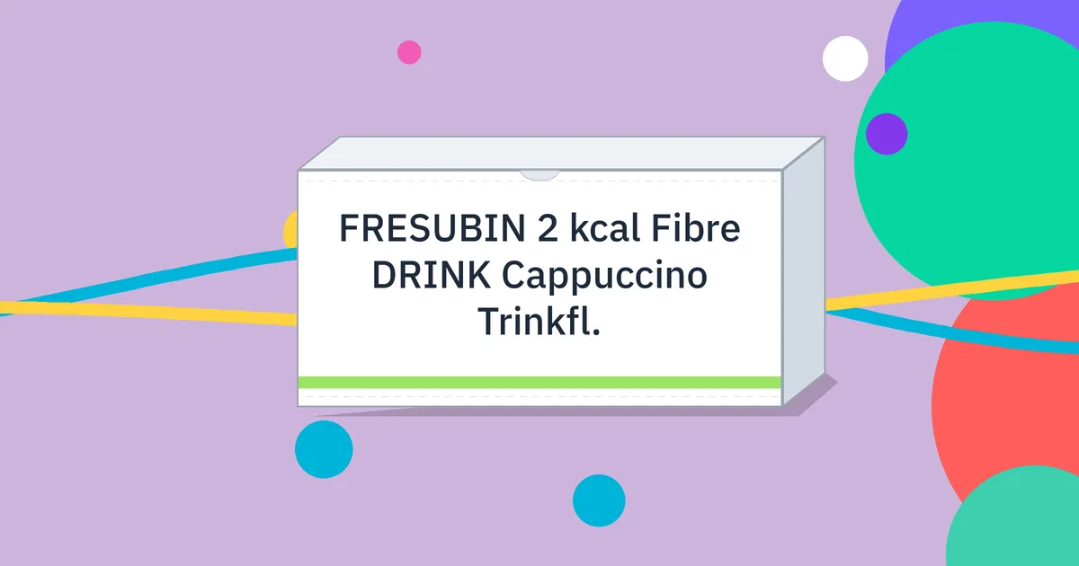 Symbolbild: Packung mit der Aufschrift FRESUBIN 2 kcal Fibre DRINK Cappuccino Trinkfl. (PZN 18681064) – Verfügbarkeit und Bezug in Apotheken in Frankfurt am Main