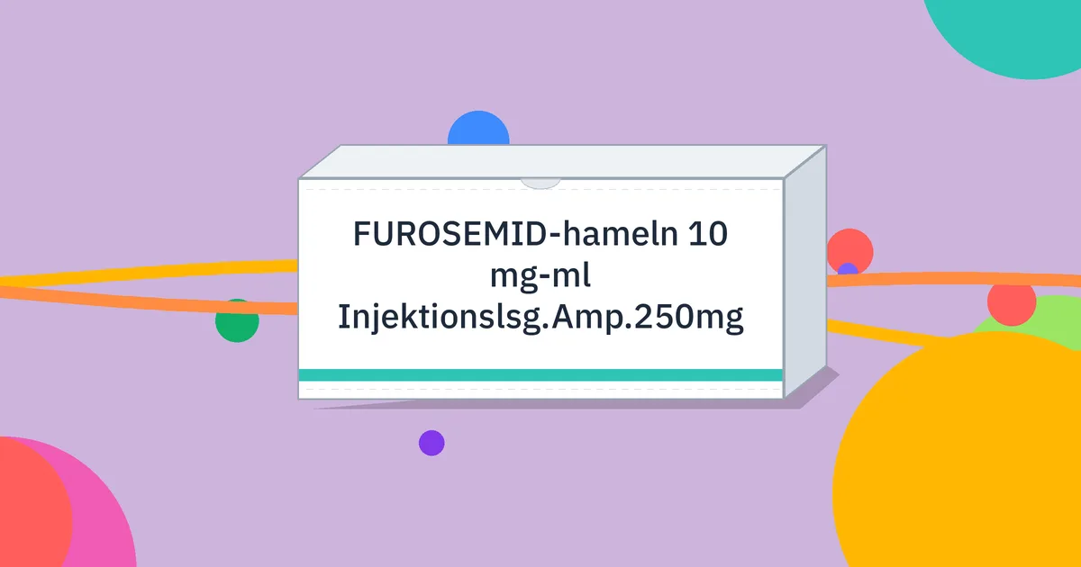 Symbolbild: Packung mit der Aufschrift FUROSEMID-hameln 10 mg-ml Injektionslsg.Amp.250mg (PZN 16833989) – Verfügbarkeit und Bezug in Apotheken in Frankfurt am Main