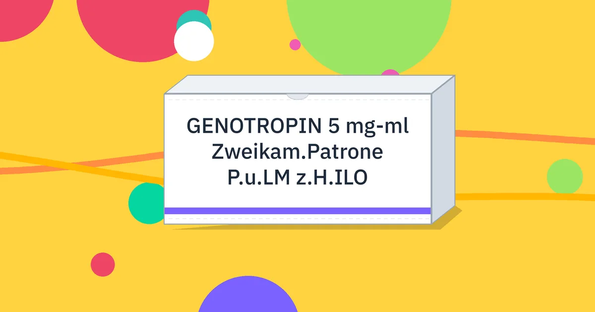 Symbolbild: Packung mit der Aufschrift GENOTROPIN 5 mg-ml Zweikam.Patrone P.u.LM z.H.ILO (PZN 01341358) – Verfügbarkeit und Bezug in Apotheken in Frankfurt am Main