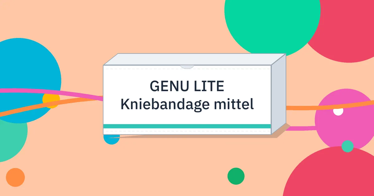 Symbolbild: Packung mit der Aufschrift GENU LITE Kniebandage mittel (PZN 04496707) – Verfügbarkeit und Bezug in Apotheken in Frankfurt am Main
