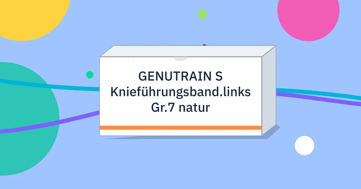 Symbolbild: Packung mit der Aufschrift GENUTRAIN S Knieführungsband.links Gr.7 natur (PZN 11228829) – Verfügbarkeit und Bezug in Apotheken in Frankfurt am Main