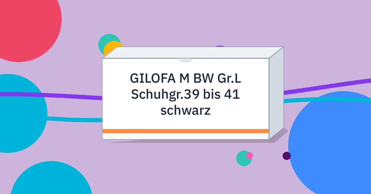 Symbolbild: Packung mit der Aufschrift GILOFA M BW Gr.L Schuhgr.39 bis 41 schwarz (PZN 16725277) – Verfügbarkeit und Bezug in Apotheken in Frankfurt am Main
