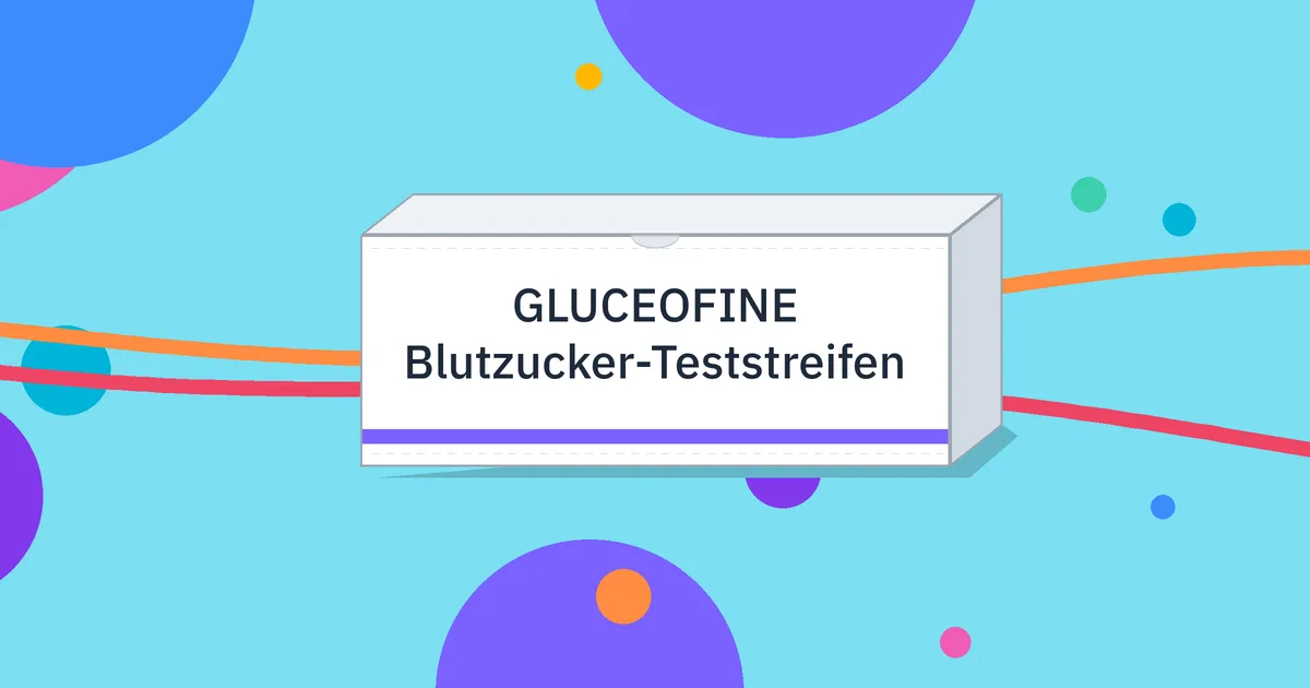 Symbolbild: Packung mit der Aufschrift GLUCEOFINE Blutzucker-Teststreifen (PZN 02486923) – Verfügbarkeit und Bezug in Apotheken in Frankfurt am Main