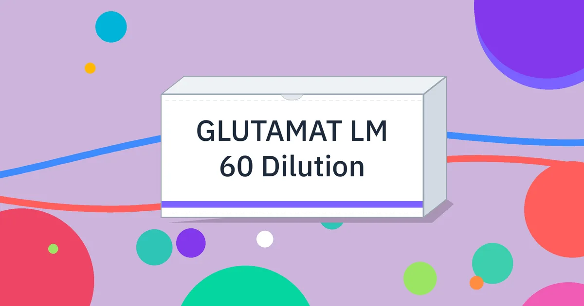 Symbolbild: Packung mit der Aufschrift GLUTAMAT LM 60 Dilution (PZN 12879658) – Verfügbarkeit und Bezug in Apotheken in Frankfurt am Main