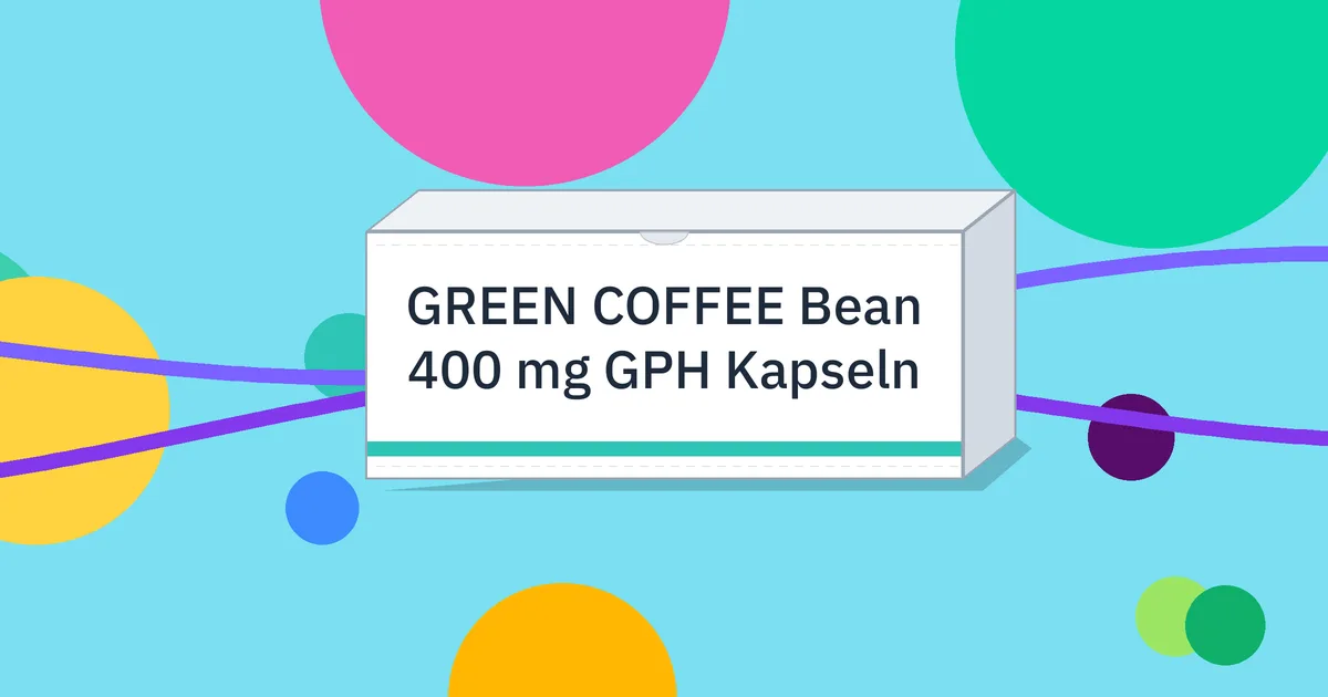 Symbolbild: Packung mit der Aufschrift GREEN COFFEE Bean 400 mg GPH Kapseln (PZN 11176340) – Verfügbarkeit und Bezug in Apotheken in Frankfurt am Main