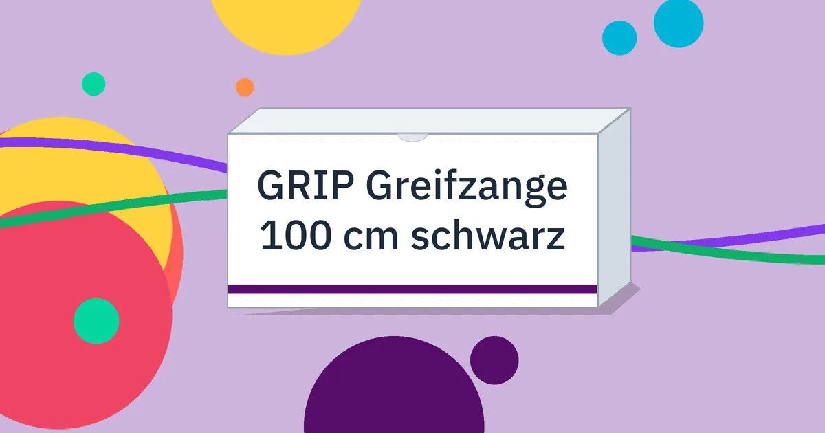Symbolbild: Packung mit der Aufschrift GRIP Greifzange 100 cm schwarz (PZN 07744985) – Verfügbarkeit und Bezug in Apotheken in Frankfurt am Main