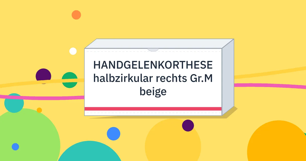 Symbolbild: Packung mit der Aufschrift HANDGELENKORTHESE halbzirkular rechts Gr.M beige (PZN 09114840) – Verfügbarkeit und Bezug in Apotheken in Frankfurt am Main