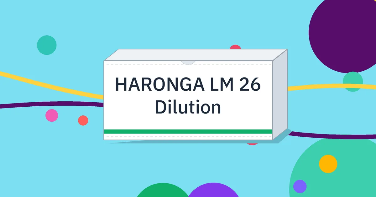 Symbolbild: Packung mit der Aufschrift HARONGA LM 26 Dilution (PZN 13550423) – Verfügbarkeit und Bezug in Apotheken in Frankfurt am Main